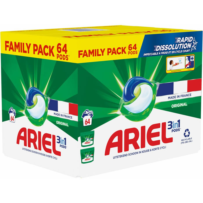 ARIEL : 3 en 1 Pods - Lessive capsules original : 64 capsules ...