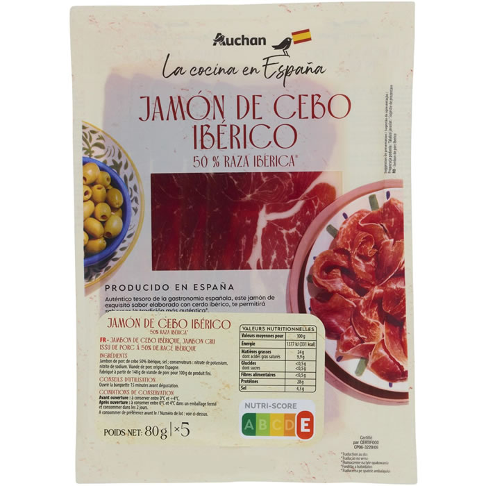 AUCHAN : Jambon de cebo ibérique en tranche : 80 g | Livraison à ...