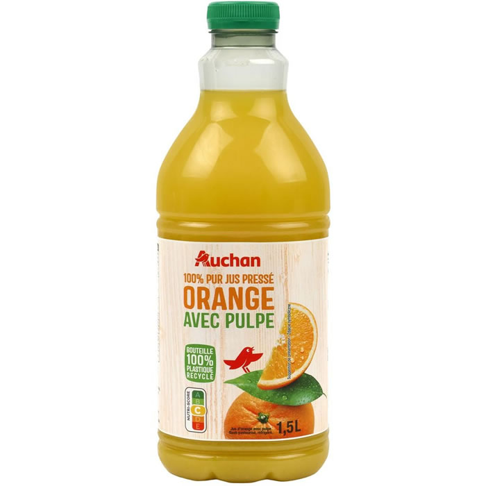 AUCHAN : Pur jus d'orange avec pulpe : 1,5 L | Livraison à domicile et ...