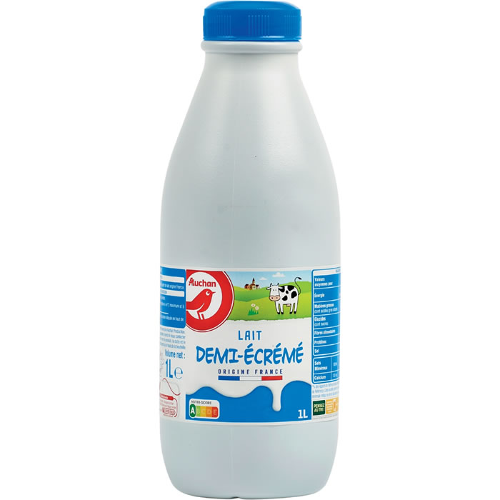 AUCHAN : Lait demi-écrémé stérilisé UHT : 1 L | Livraison à domicile et ...