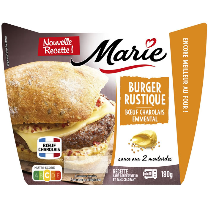 MARIE : Burger rustique au boeuf, emmental et sauce 2 moutardes