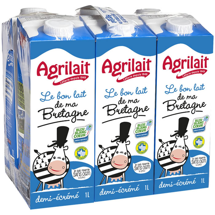 AGRILAIT : Lait demi-écrémé de Bretagne 1,6% M.G UHT : 6 x 1 L ...