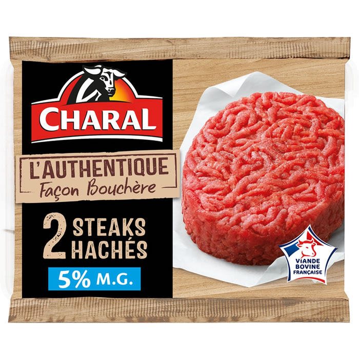 CHARAL : L'Authentique - 2 Steak haché de Boeuf, 5% M.G