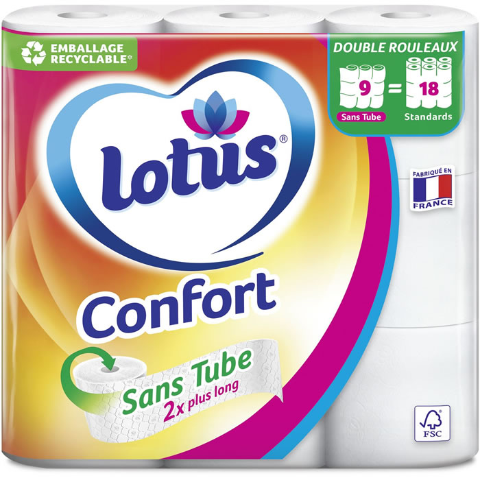 LOTUS : Papier Toilette Lotus Confort Sans Tube Blanc 9=18 rouleau : 9 ...