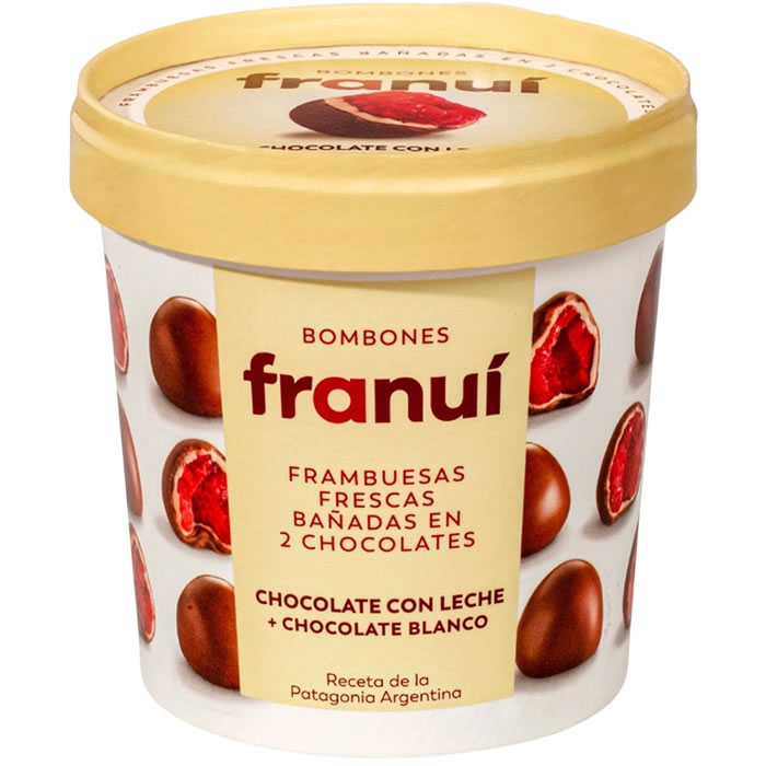 FRANUI : Framboises enrobées de chocolat au lait et blanc
