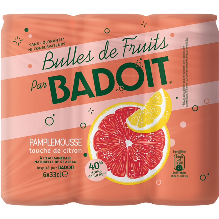 Badoit : Eau minérale naturelle gazeuse au pamplemousse et citron