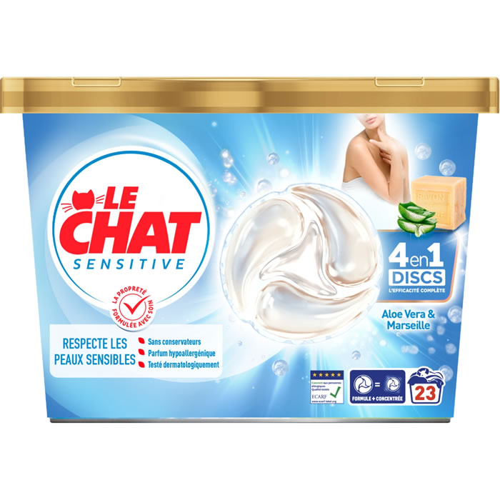 LE CHAT : Sensitive - Lessive capsule 4en1 à aloe vera et savon de ...