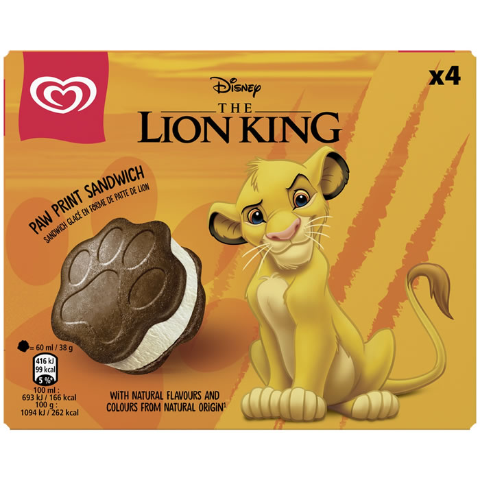 MIKO : Disney - Sandwich glacé à la vanille le Roi Lion : 4 x 38 g ...