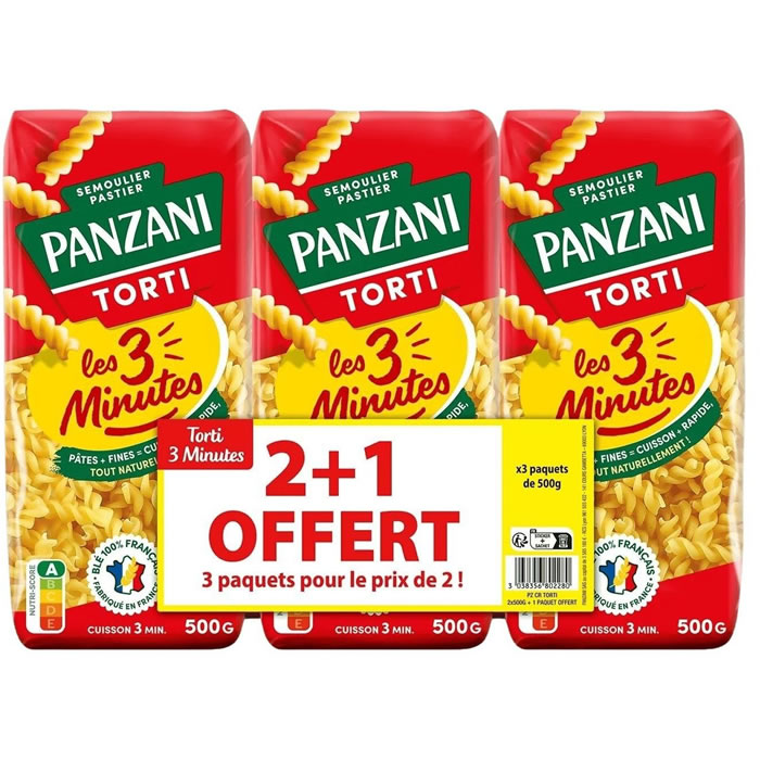 PANZANI : Les 3 Minutes - Torti cuisson rapide 3 minutes : 3 x 500 g ...