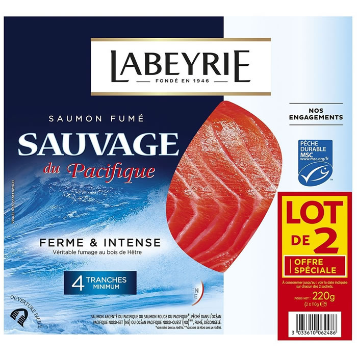 LABEYRIE : Saumon sauvage fumé du Pacifique MSC : 2 x 110 g | Livraison ...