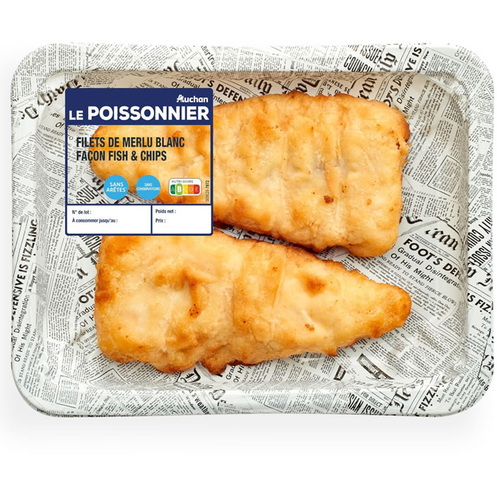 AUCHAN : Le Poissonnier - Filet de merlu blanc façon fish & chips