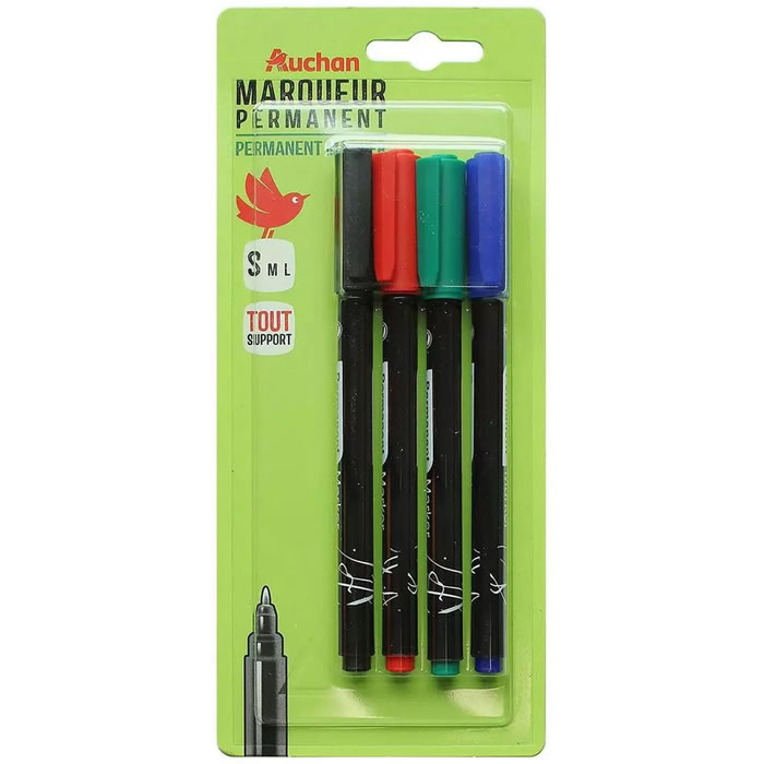 AUCHAN : Marqueur permanent pointe fine 4 couleurs : 4 marqueurs ...