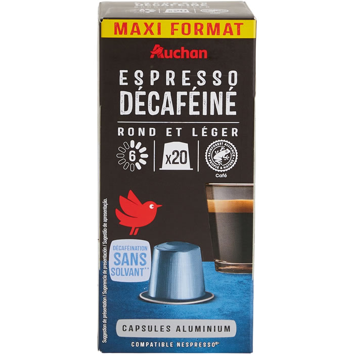 AUCHAN : Capsules de café décaféiné espresso N°6